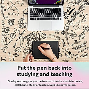 One by Wacom Small Graphics Drawing Tablet 8.3 x 5.7 Inches, Portable Versatile for Students and Creators, Ergonomic 2048 Pressure Sensitive Pen Included, Compatible with Chromebook Mac and Windows