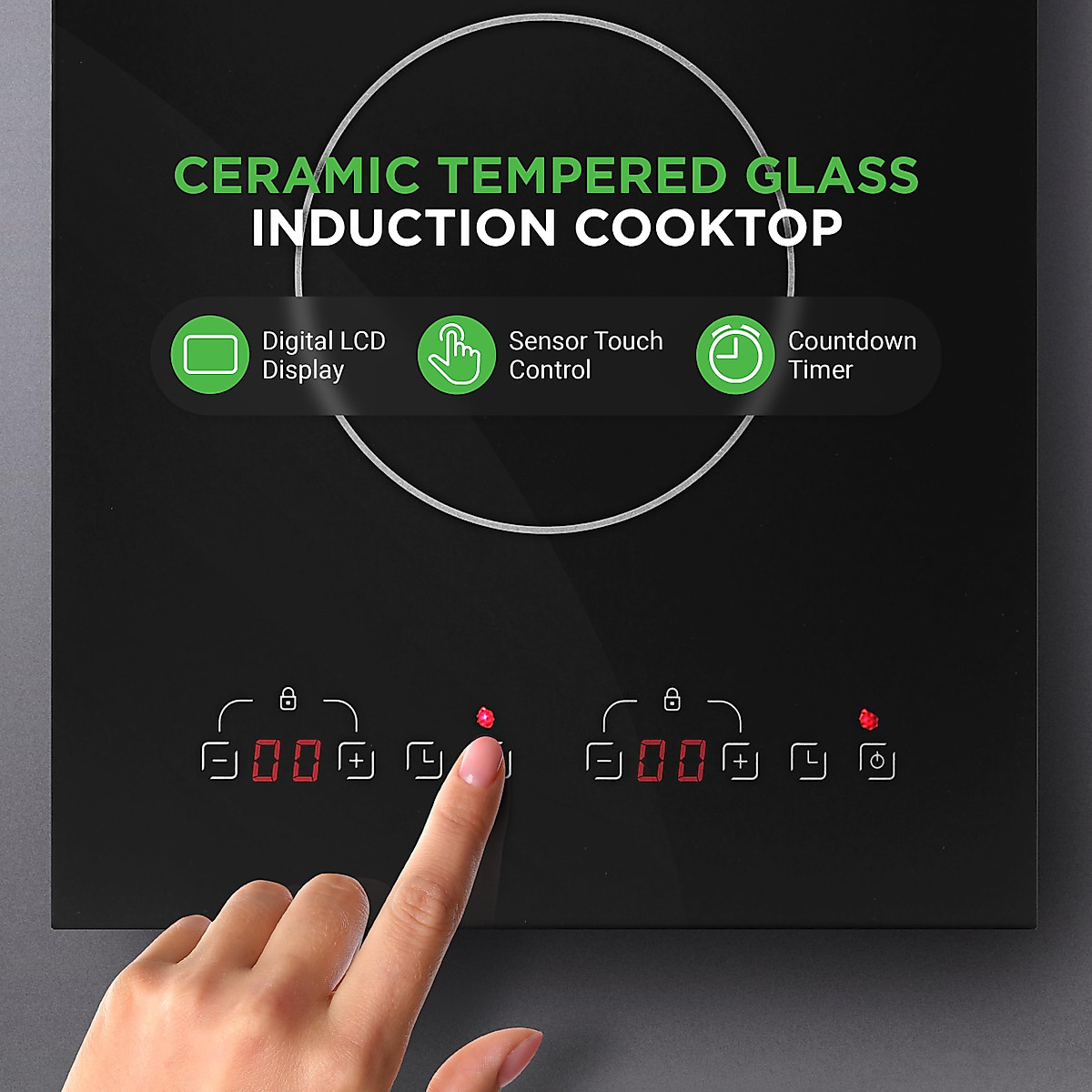 NutriChef Dual Induction Burner - Two-Burner Electric Cooktop with Digital Display and Adjustable Temperature Settings - Energy-Efficient Portable Induction Cooktop - Ideal for Simultaneous Cooking
