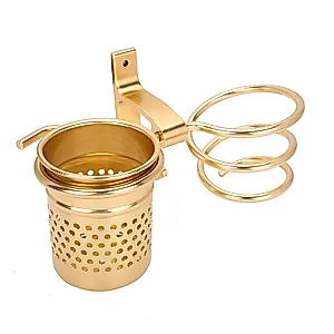 TOPINCN Hair Dryer Holder with Aluminum Storage Holder Wall Mount Hair Dryer Holder Wall Phone Holder with Fixing Screws for Hair Dryer, Hair Straightener(Gold)