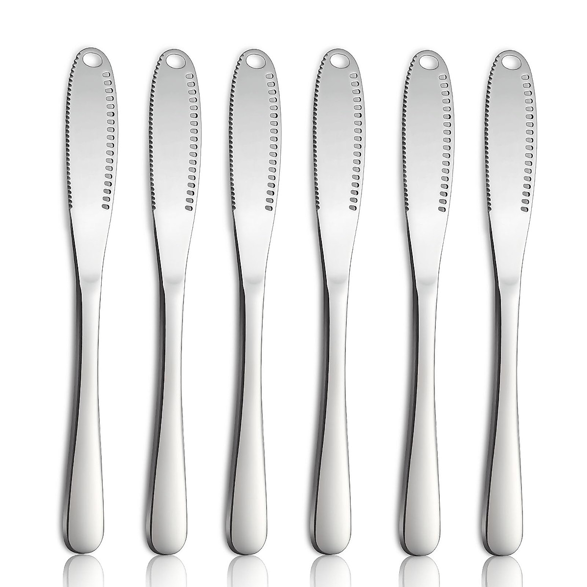 Hunnycook 6PCS Butter Knife, 8.7” silver Butter Spreader, 3 in 1 Kitchen Gadgets Serrated, Stainless Steel Butter Knife Spreader, Butter Spreader Knife with Holes and Serrations
