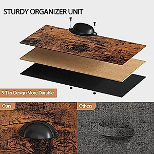 Furnulem Over The Toilet Storage Cabinet with 2 Drawers, 3-Tier Bathroom Organizer Space Saver Rack Wood Shelf, Floor Mount Above Toilet,Freestanding with Adjustable Feet (Rustic Brown)