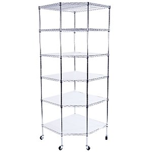 6-Tier Corner Rack Shelf on Wheels | Metal Shelving Unit with Wheels | Chrome-Plated Storage Organizer for Living Room, Bathroom, Kitchen (26.77" x 70.87")