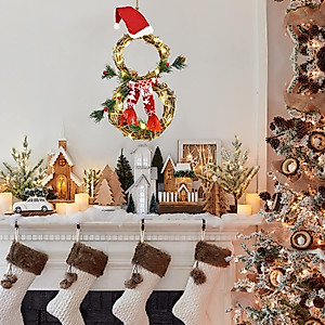 DearHouse Lighted Christmas Wreath Decoration Clearance, 16 x 8 Inch Grapevine Wreath with Hat and Scarf Snowman Shape Wreath for Front Door Home Garden Wall Decor