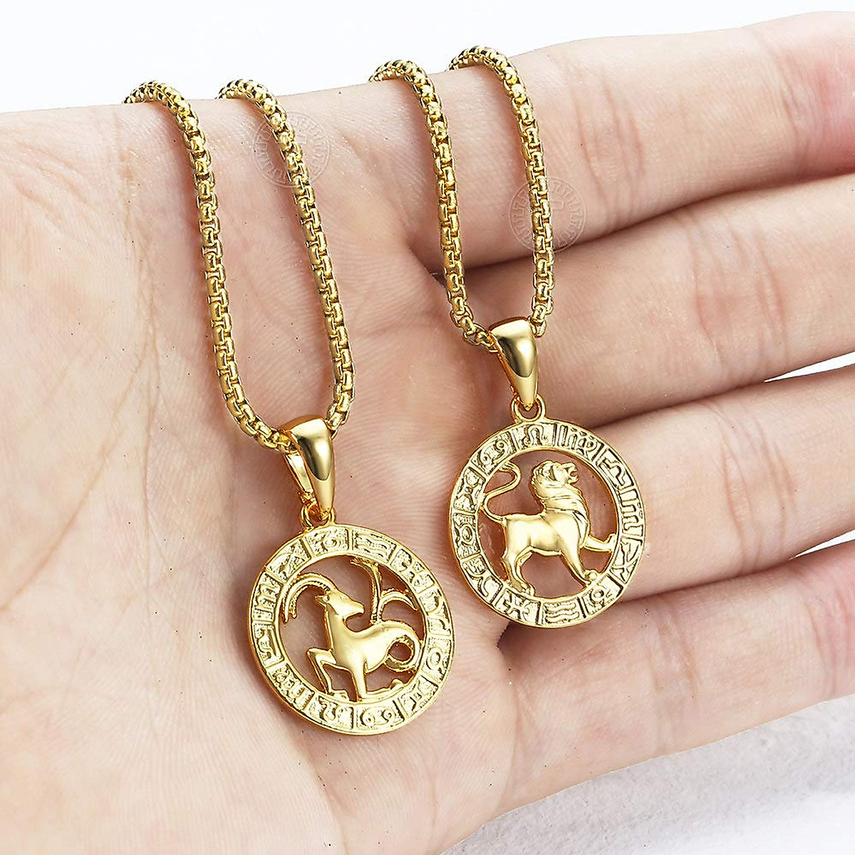 Hermah Gold Plated Zodiac Sign Pendant Necklace for Women Men Taurus Constellation Horoscope Stainless Steel Box Link Chain 22inch
