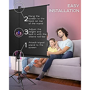 Projector Screen with Stand 84 inch - Indoor and Outdoor Projection Screen for Movie or Office Presentation - 16:9 HD Premium Wrinkle-Free Tripod Screen for Projector with Carry Bag and Tight Straps