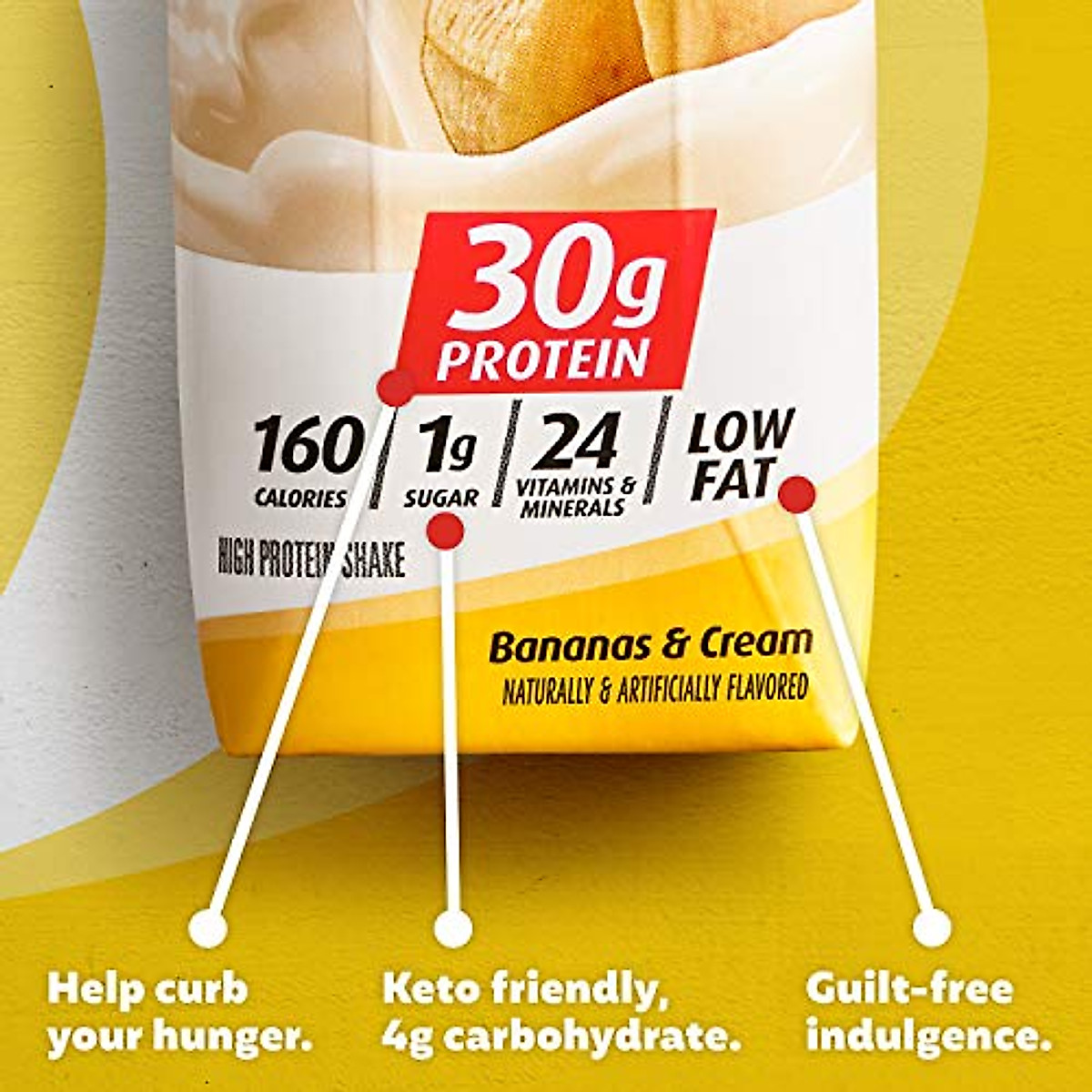 Premier Protein, 30g Shakes Bananas and Cream, 44 Fl Oz, Pack of 4