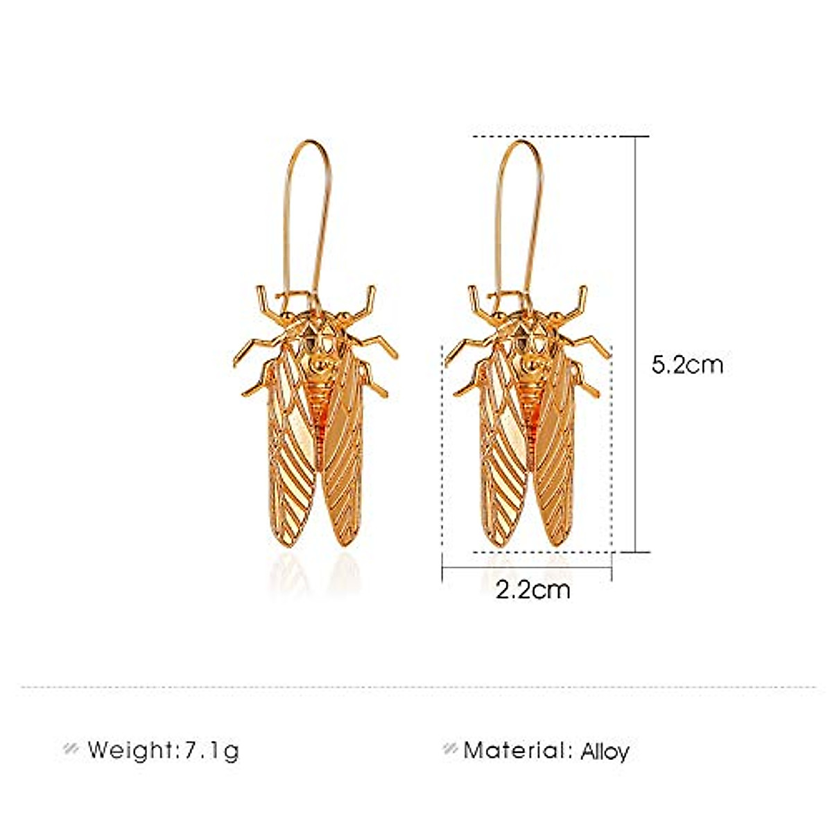 BELUCKIN Vintage Egyptian Big Insect Bug Cicada Dangle Earrings Retro Animal Jewlery (gold)