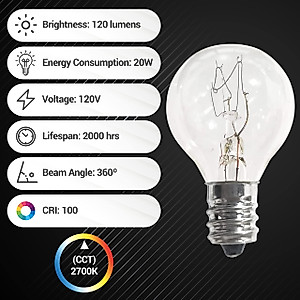 BlueStars G30 E12 20W Bulb for Christmas Decoration Middle Size Scentsy Warmers, Dimmable G30 Globe E12 Candelabra Base Clear Light Bulbs for Candle Wax Warmer, Long Last Lifespan - Pack of 8