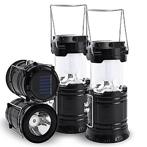 Joryama 2 Pack Collapsible Portable LED Camping Lanterns Solar USB Rechargeable Flashlight Survival Kits for Indoor Outdoor Home Emergency Light Power Outages Hiking Hurricane