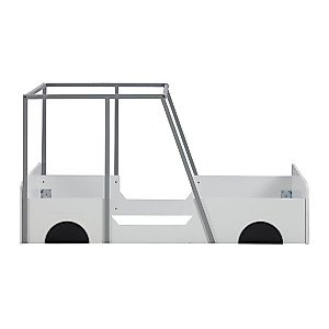 Ball & Cast Car Bed with Roof Frame & Wheels,Twin Size Wooden Montessori Floor Bed W/Door,Platform Bed for Boys Girls Toddlers,Grey