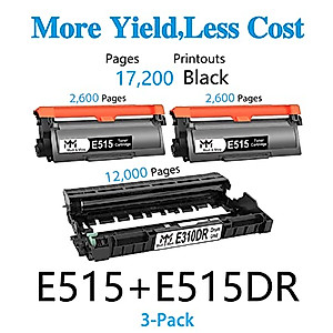 MM MUCH & MORE Compatible Toner Cartridge & Drum Unit Replacement for Dell 593-BBKD and 593-BBKE use for E310dw E515dn E515dw E514dw Printers (3 Pack, 2 Toner + 1 Drum)