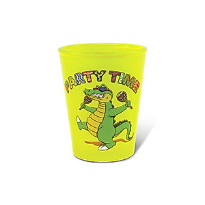 Puzzled Neon Yellow Alligator “Party Time” Shot Glass, 1.70 Oz. Unbreakable Beverage Tequila Cocktail Whisky Vodka Novelty Glassware Handcrafted Drinkware