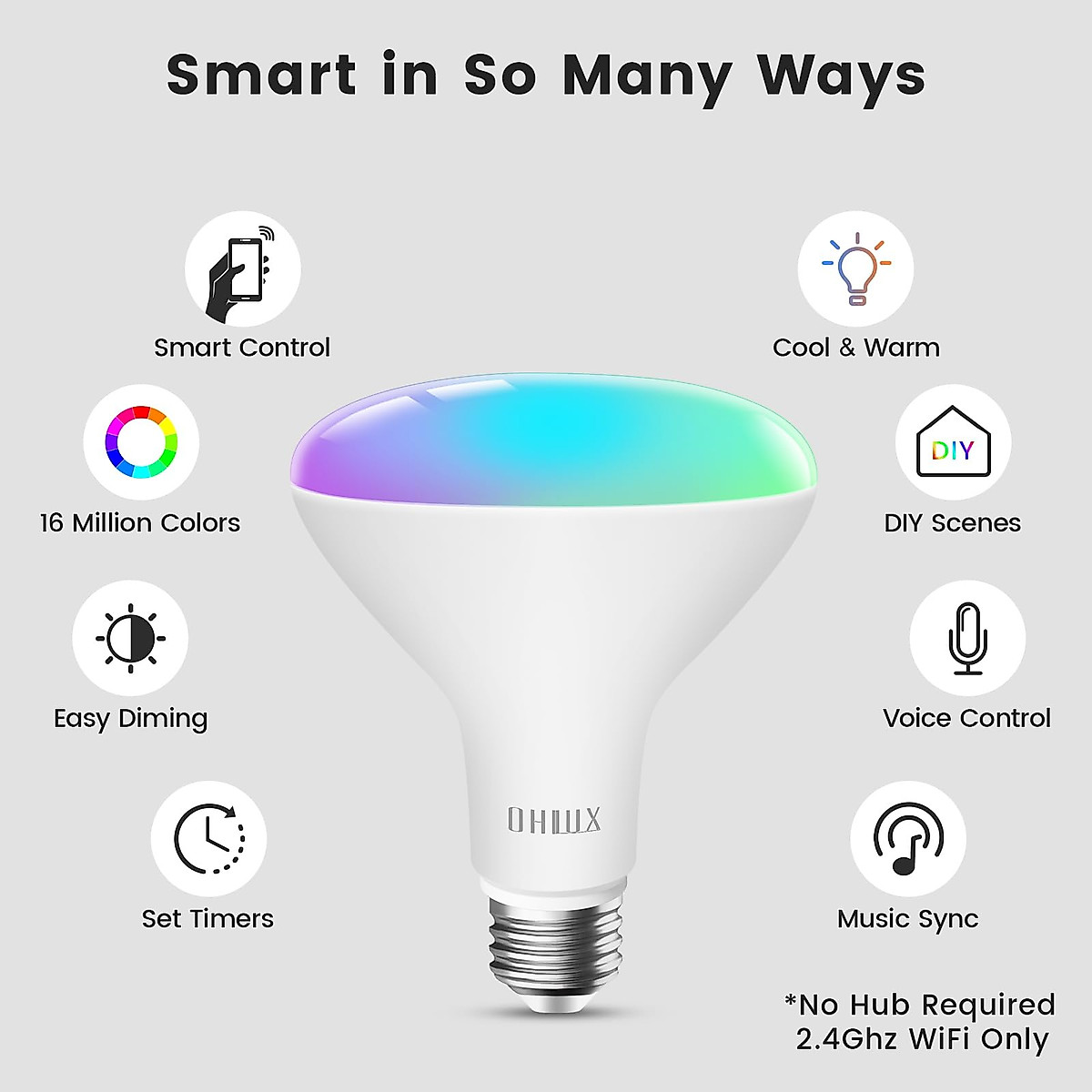 OHLUX Smart BR30 Light Bulbs Compatible with Alexa, Dimmable RGBCW Color Changing Flood Light Bulb, E26 10W 900LM Bright White for Cans Recessed Fixture