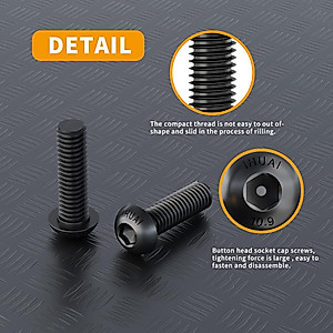 Cicidorai M6-1.0 x 25mm Button Head Socket Cap Bolts Screws, 10.9 Grade Alloy Steel, Black Oxide Finish, Machine Thread, Allen Socket Drive, Quantity 25