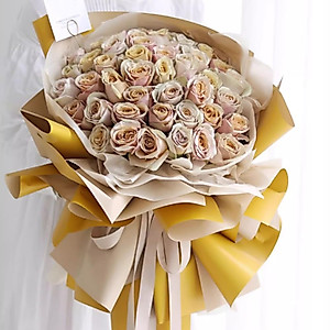 BBJ WRAPS Brown Flower Wrapping Paper, Waterproof Floral Bouquet Wrapping Paper Gift Packaging Florist Wraps, 20 Sheets 23.6x23.6 Inch (Coffee)