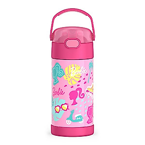 THERMOS FUNTAINER Water Bottle with Straw - 12 Ounce, Barbie - Kids Stainless Steel Vacuum Insulated Water Bottle with Lid