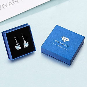 Dreamboat Planet Earrings Saturn Earrings Space Earrings for Women Star Earrings Earth Moonstone Earrings 925 Sterling Silver Hypoallergenic Hook Dangle Earrings Celestial Jewelry