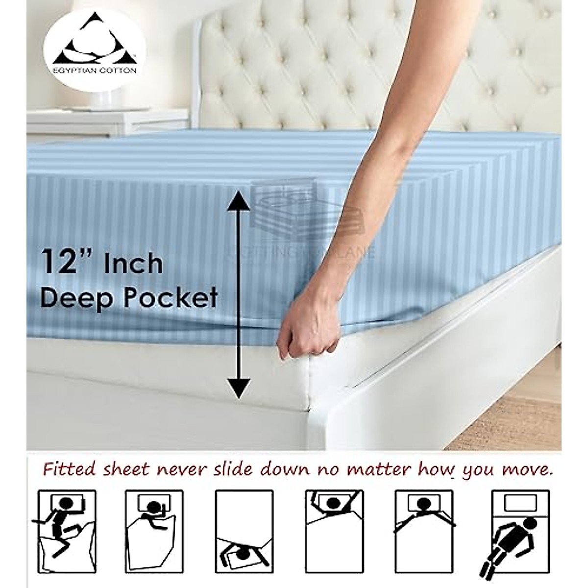 Olympic Queen Cotton Bed Sheets Set-400 Thread Count Cotton Sheets-4 Piece Sheet Set Fits Mattress Upto 12 Inch Deep Pocket Fitted Sheet-66 x 80 Size Sheets-Light Blue Stripe Olympic Queen Size Sheets