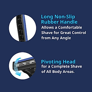 Dorco Pace 2 Plus Disposable Razor 2 blades Pivoting Head Open-Flow for Easy Rinsing with Lubricating Strip and Long Non-Slip Rubber Handle (30ct Rubber Handle)