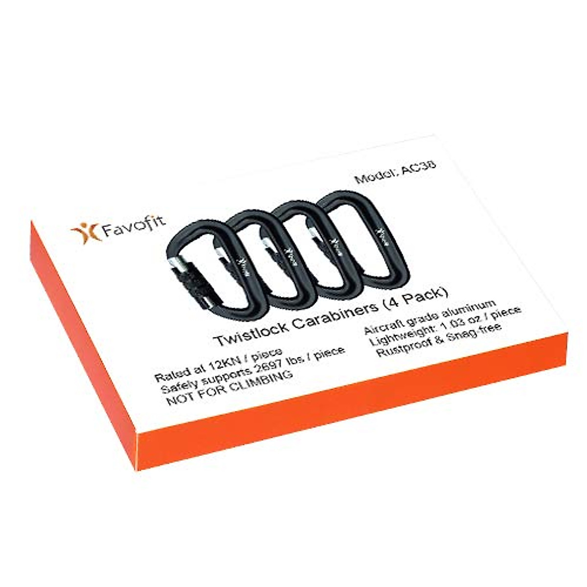 Locking Carabiner Clips Heavy Duty - Favofit 12KN (2697 lbs) Strong Caribiniers for Hammock - Ultralight D-Ring Carbineers for Outdoor Camping Hiking Backpacking Keychain Dog Leash (Twistlock)