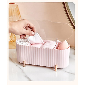 ZHSteveG Qtip Cotton Pad Holder Dispenser Clear Lid Qtip Dispenser Cotton Rounds for Bathroom Countertop Apothecary Box Clear Acrylic Organizer for Cotton Ball Cotton Swab Q-tips (Pink)