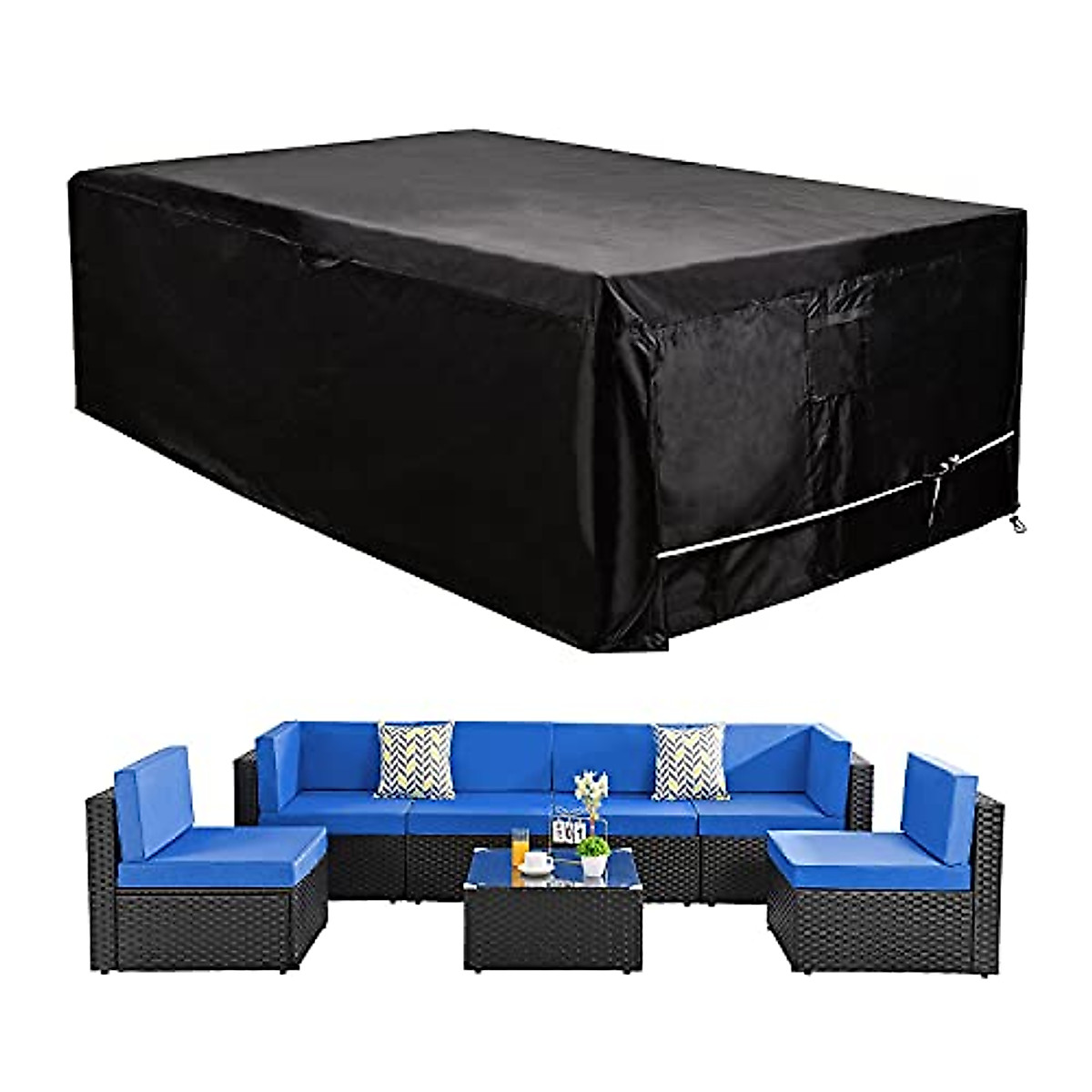 Patio Furniture Sectional Set Covers Large Waterproof Outdoor Furniture Set Covers Loveseat Set Covers Rectangle Heavy Duty 90" L x 64" W Black
