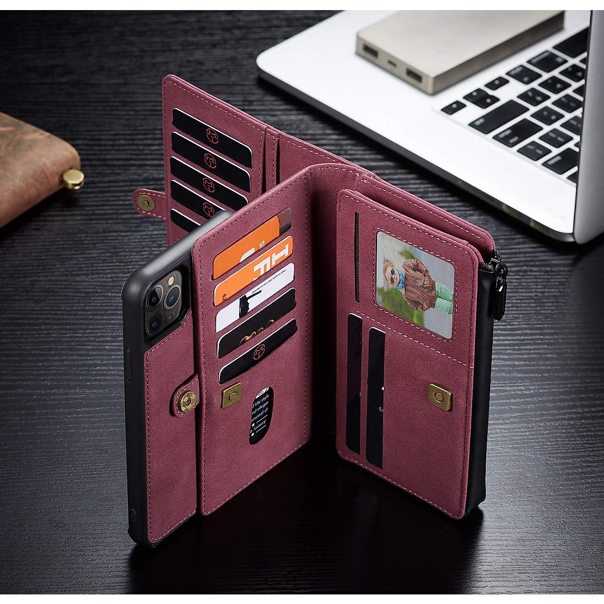 XRPow iPhone 11 Pro Wallet Case, iPhone 11 Pro Case, [2 in 1 Detachable Magnetic] [Vegan Leather] Folio Card Pocket Clutch Case for iPhone 11 Pro (5.8Inch) Slim Shock Protection Flip Cover - Red