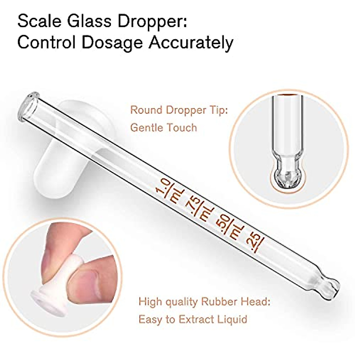 PrettyCare Eye Dropper 4 Pcs, Glass Eye Dropper for 30 ml Essential Oils Bottles Round Tip Measured Medicine Droppers Calibrated 1 ml Capacity