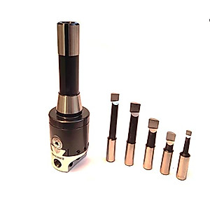 Boring Head 2" for Milling & Lathe Machine 1 Div: 0.0005" & 5 Pcs HSS Boring Bars (R8 Shank (7/16 UNF Drawbar))