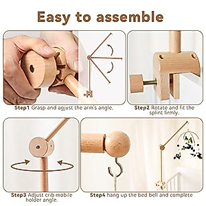 Wooden Crib Mobile Arm | Baby Crib Mobile Arm Wooden Holder | Rotatable Adjustable Anti Slip Attachment Clamp for Sturdy Mobile Hanger (Only Arm)
