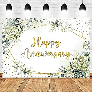 Mocsicka Greenery Happy Anniversary Backdrop 7x5ft Cheers to Wedding Anniversary Bridal Shower Party Decorations Photo Backdrops Miss to Mrs Photography Background