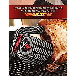 WEEDABEST Hot BBQ Gloves Heat Resistant Kitchen Oven Mitts Professional Long Heat Resistant Cooking Gloves for Grill,Grilling,Smoker,Barbeque,13.5 inch-Gray