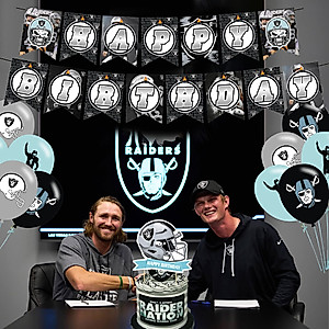 KOOMEE 32 Pcs Raiders Party Supplies, Rugby Theme Party Supply Set for Kids with 1 Happy Birthday Banner Garland, Cake Topper,12 Cupcake Toppers, 18 Balloons for Football Rugby Fans Party Decorations