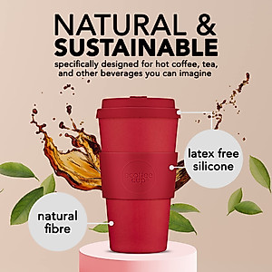 Ecoffee Cup Reusable Sustainable To-Go Travel Coffee-Cup Portable Cups With No Leak Silicone Lid - Dishwasher Safe (14oz, Red Dawn)
