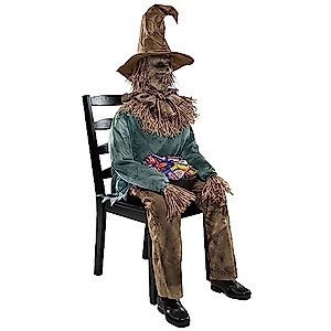 Spirit Halloween 4.5 Ft Scary Sitting Scarecrow Animatronic | Decorations | Animated | Pop-up Motion | Scarecrow Prop