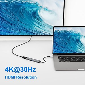 JESWO USB C Hub/Adapter, 7 in 1 with 4K HDMI Output, USB 3.0, 2 USB-A, SD/TF Card Reader, 100W PD, USB C Dongle for MacBook Pro/Air, Dell XPS More Type C Devices