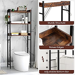 VASAGLE Over The Toilet Storage, 3-Tier Bathroom Storage Shelf, Over Toilet Bathroom Organizer, Rustic Brown and Black UBTS002B01