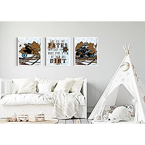 Silly Goose Gifts Dirt Bike Motorcycle ATV Themed Bedroom Room Wall Decor Art Prints Blue Brown