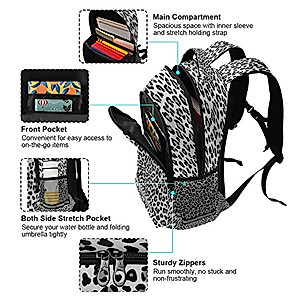 Kcldeci Backpack for Girls-Boys Animal Leopard Gray Colors Middle-School Elementary Bookbags School Book Bag Travel Bag