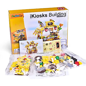 FUN LITTLE TOYS 4 Boxes Food Cart Building Block Toy Street View Building Bricks Set Include Ice Cream Cart BBQ Station Thrifty Thirst and Sushi Stop,Building Block Sets,