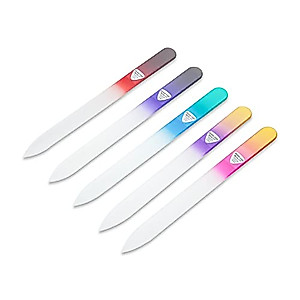 Glass Files for Nails, Luxurious Valentine Gift - Manicure Glass Fingernail Files with Cases. Trim, Shape, and Smooth with Authentic Czech Glass - 5-Piece Bona Fide Beauty Premium Czech Glass Files