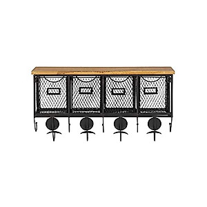 Linon 4-Basket Wall Organizer, 23.5" L x 7.25" W x 12.4" H, Brown, Black
