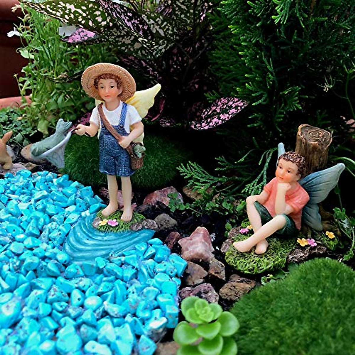 PRETMANNS Fairy Garden Fairy Figurines - Adorable Fishing Boy Garden Fairies - Small Fairies for Gardens - The Boy Fairies are Ideal Accessories for an Outdoor Miniature Garden - 2 Fairies