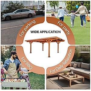 Beneouya 18.3 x 12.6 x 7 FT Heavy Duty Wooden Carport Pavilion Gazebo with Hard Top Steel Roof, Patio Gazebo for Parking Car, Boats on Patio, Garden, Lawn