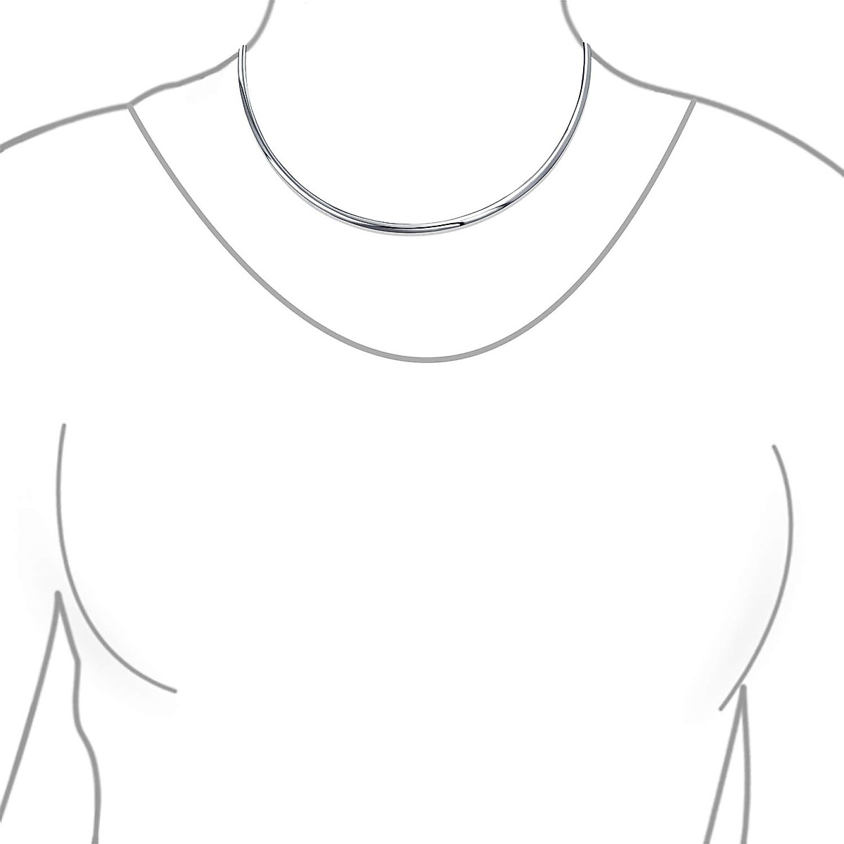 Classic Simple Plain Flat Slider Contoured Collar Curved Choker Necklace For Women Polished.925 Silver Sterling Add Pendant 3MM