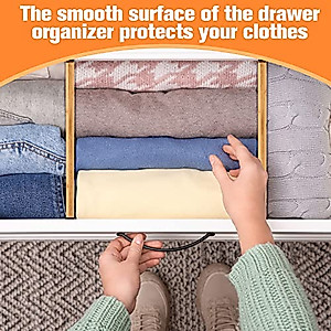 Reginary 12 Pcs Bamboo Drawer Dividers 13.5-17" Adjustable Drawer Organizers Fits Standard Drawers Bamboo Divider Organizer Spring Loaded Separators for Kitchen Bedroom Bathroom Dresser Office