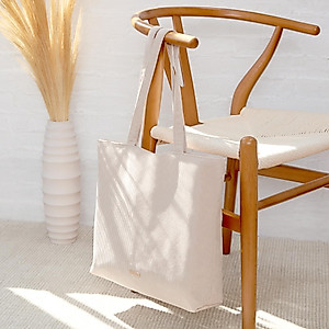 VANDEL Corduroy Tote Bag for Women and Men with Zipper and Inner Pockets. Beige Zipper Tote Bag, Cute Tote Bag Aesthetic