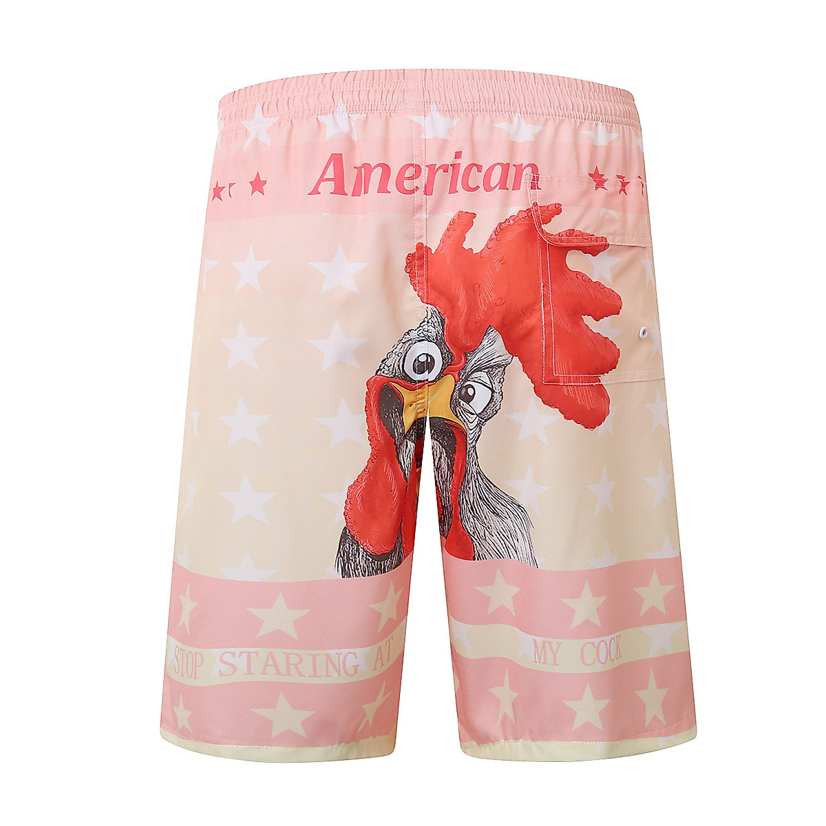 Yhjoxlp Mens Swim Trunks for Men, Cock USA Flag Mens Board Shorts Swimwear Bathing Suit with Mesh Lining, Funny Hawaii Quick Dry Beach Shorts for Men Swimming Trunks, Large