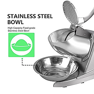 HORGELU Electric 3 Blades Ice Crusher with Ice Pick 286lbs/hr Snow Cone Machine 380W Shaved Ice Machine 2000rpm Food-grade Stainless Steel Ice Shaver 110V Snow Cone Maker for Home Commercial