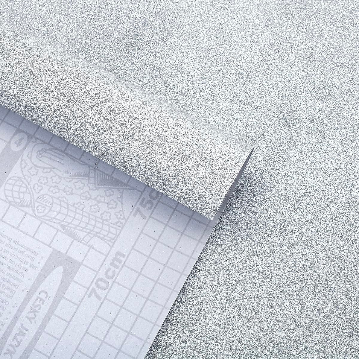 lenify Silver Glitter Wallpaper Peel and Stick Silver Contact Paper 17.7inch x 118.1inch Glitter Self Adhesive Wall Paper for Bedroom DIY Gift Decoration Sparkle Contact Paper for Shelf Liner Vinyl